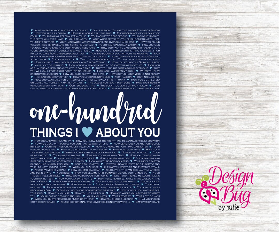 100 Things We Love About You Poster (Instant Download) - Etsy