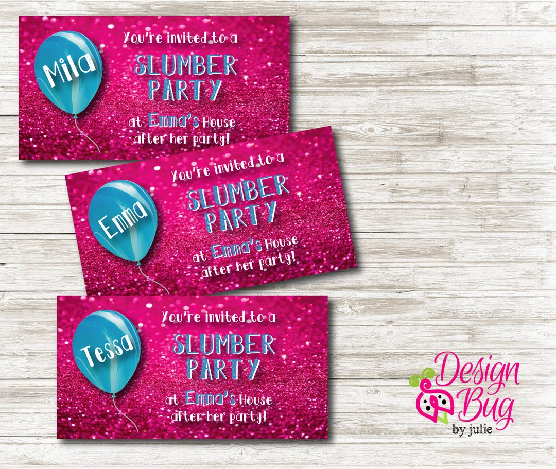 Pink Glitter Slumber Party Ticket invite Add-on - Etsy