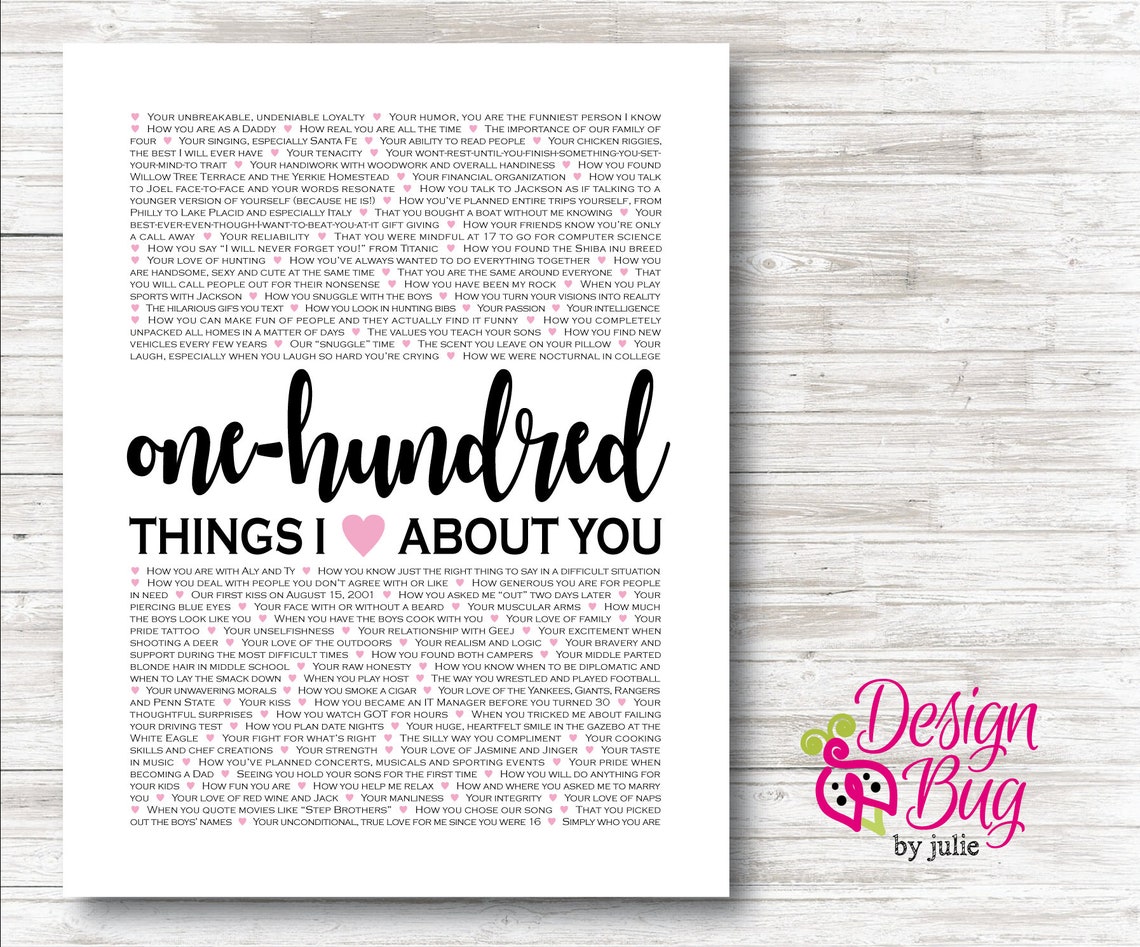 100 Things We Love About You Poster | Etsy