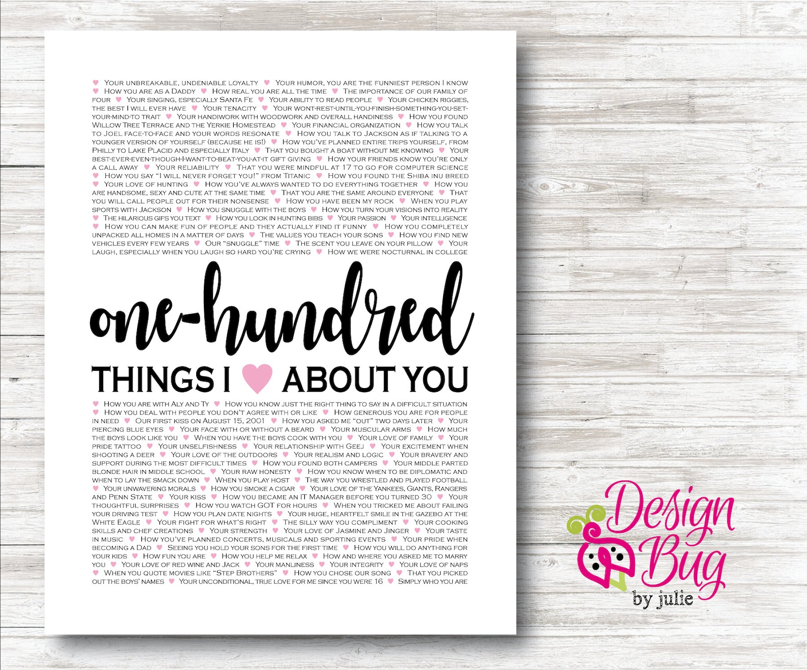 100 Things We Love About You Poster | Etsy