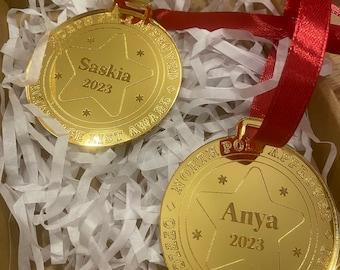 Personalised Nice List Medal Santa Gift Christmas Eve Box Filler ...