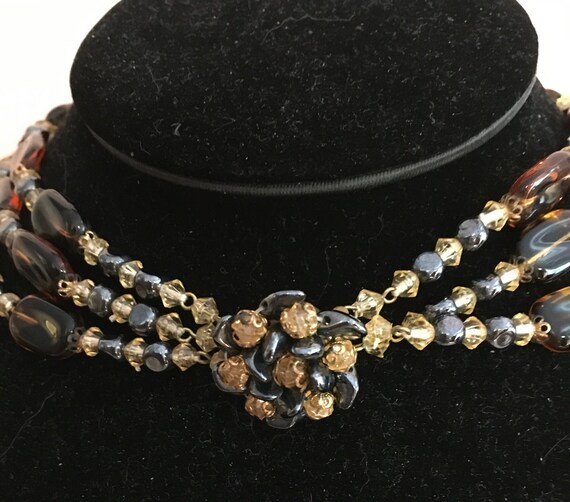 Tortoise Shell Glass Necklace West Germany - Gem