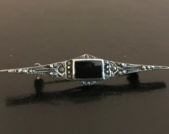 Vintage Signed Ivar Hyden Cast Metal Pewter and Black Stone Pin Brooch ...