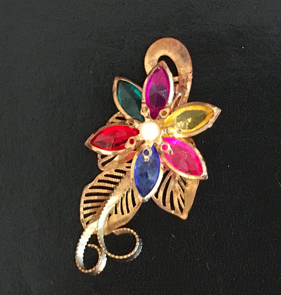 Vintage Multi-colored Flower Brooch - Etsy