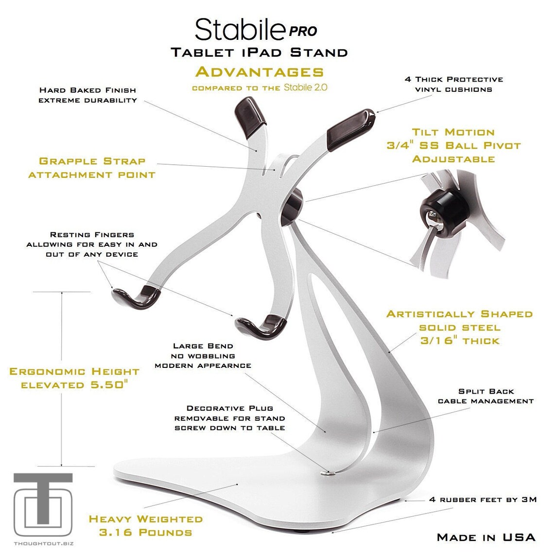 Thought Out Stabile PRO Pivoting iPad Stand - Made in USA - Compatible ...