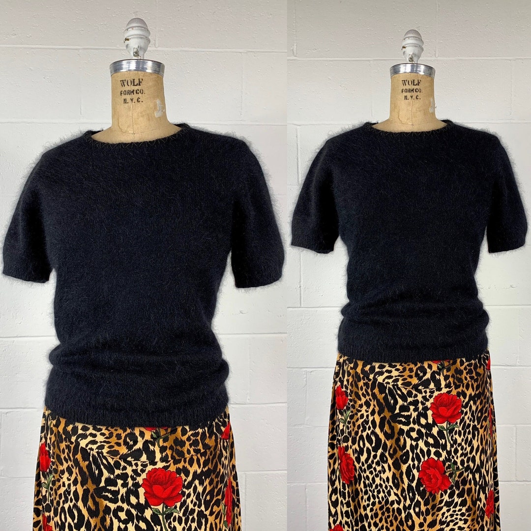 Vintage 1940's 1950's Look Black Fuzzy Angora Lambswool Bombshell ...