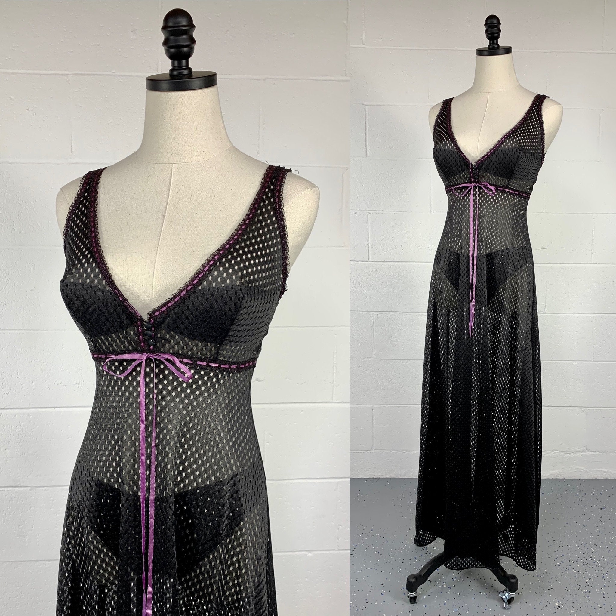 Vintage 1960's Glydons Hollywood Sheer Black Nylon Mesh Long Sweeping ...