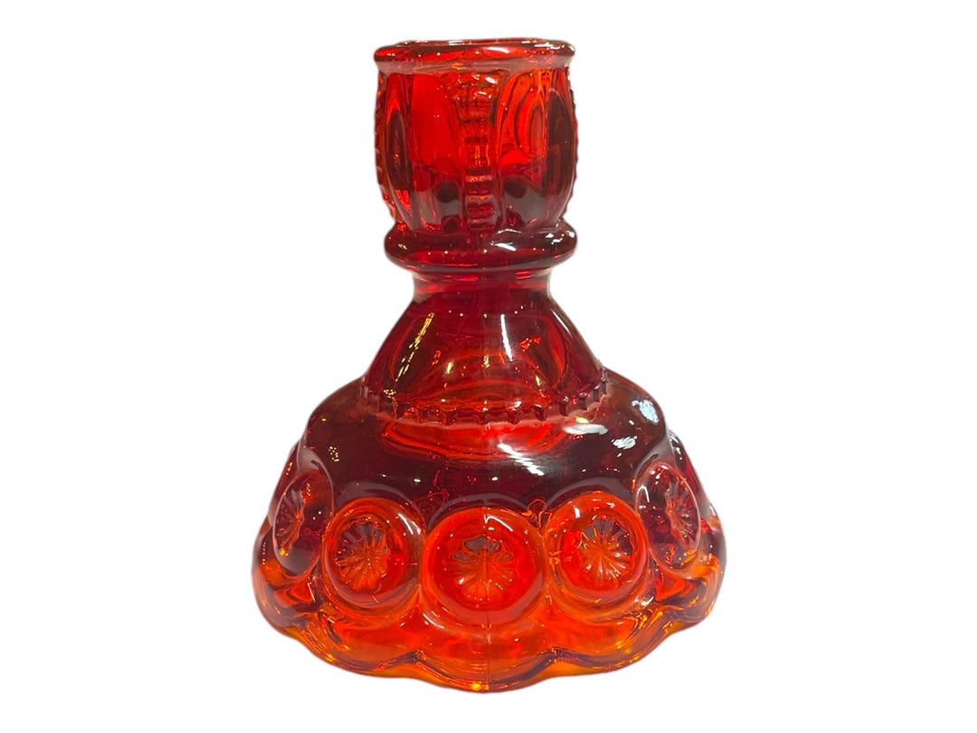 LE SMITH Amberina Glass Moon and Stars Candlestick Taper Holder MCM ...