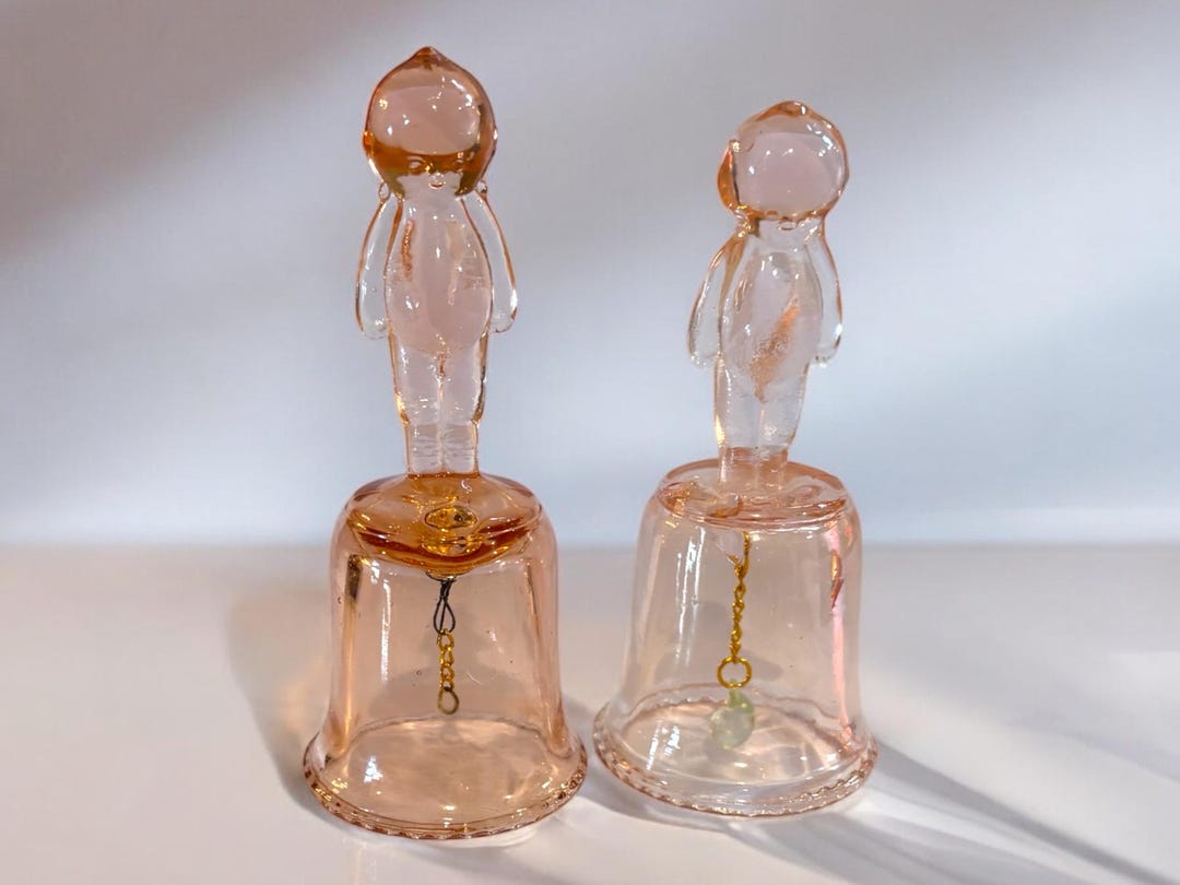 Set of 2 Pink Glass Kewpie Bells - One Doesn’t Have Clapper, Glass Has ...