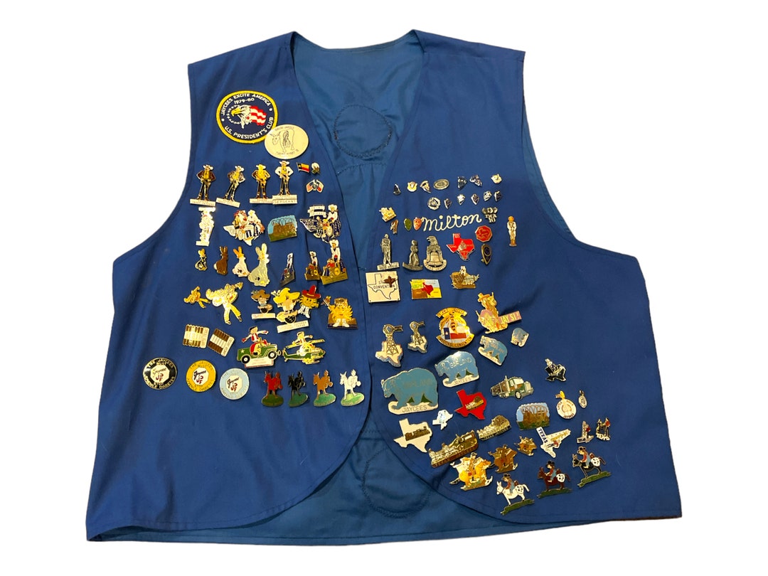 80 + Pins (one With Diamond? Past President ) Jaycees Vest With Patches ...