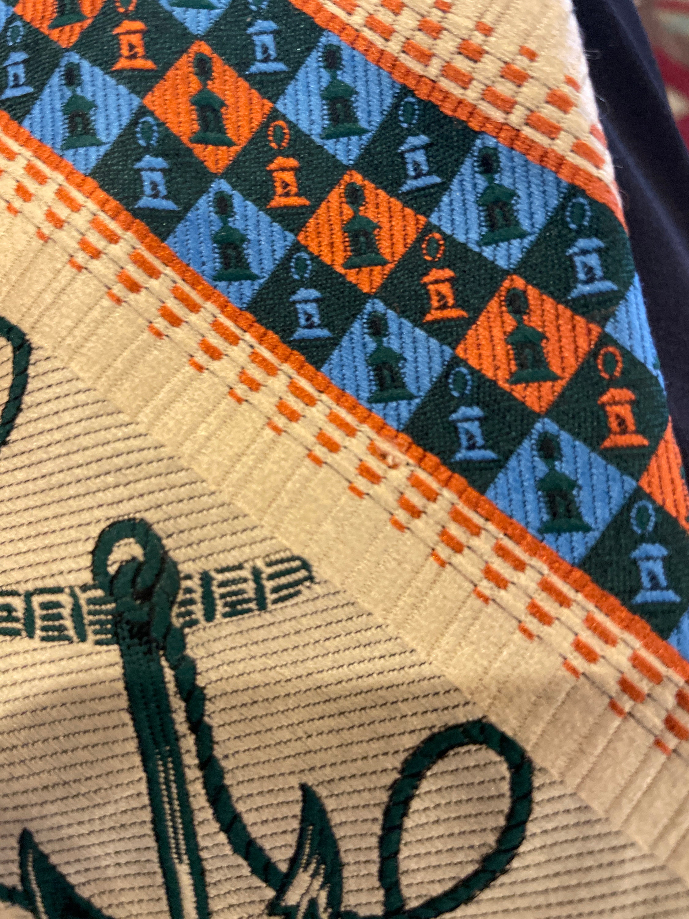 Retro Sakowitz Nautical Anchors and Chess Piece Neck Tie - Orange, Blue ...