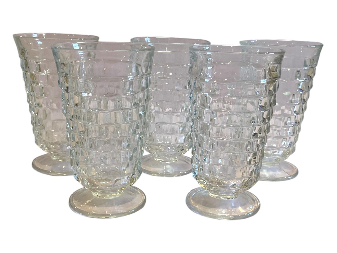 Set of 5 Vintage Whitehall Iced Tea Glasses - Clear, Cubist Indiana ...