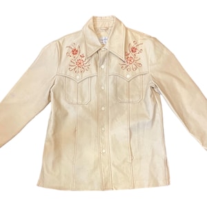 Vintage Beige Pleather Faux Leather Jacket Embroidered JC Penney Hippie ...