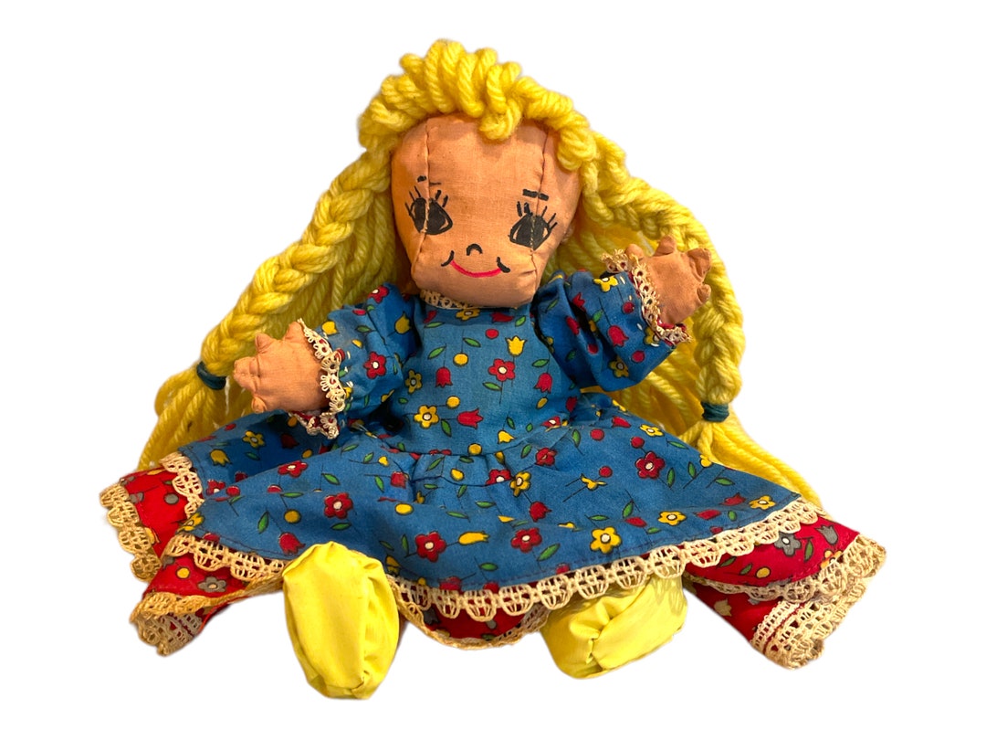 Vintage Dolly - Handmade? Doll, Calico, Blond Yellow Yarn Hair, Vinyl ...