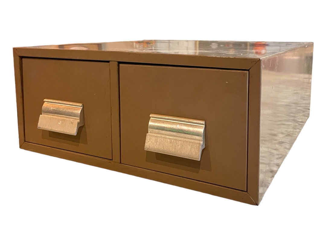 Tan Two Drawer Card Cabinet - Industrial Design, Metal Drawer, Storage ...