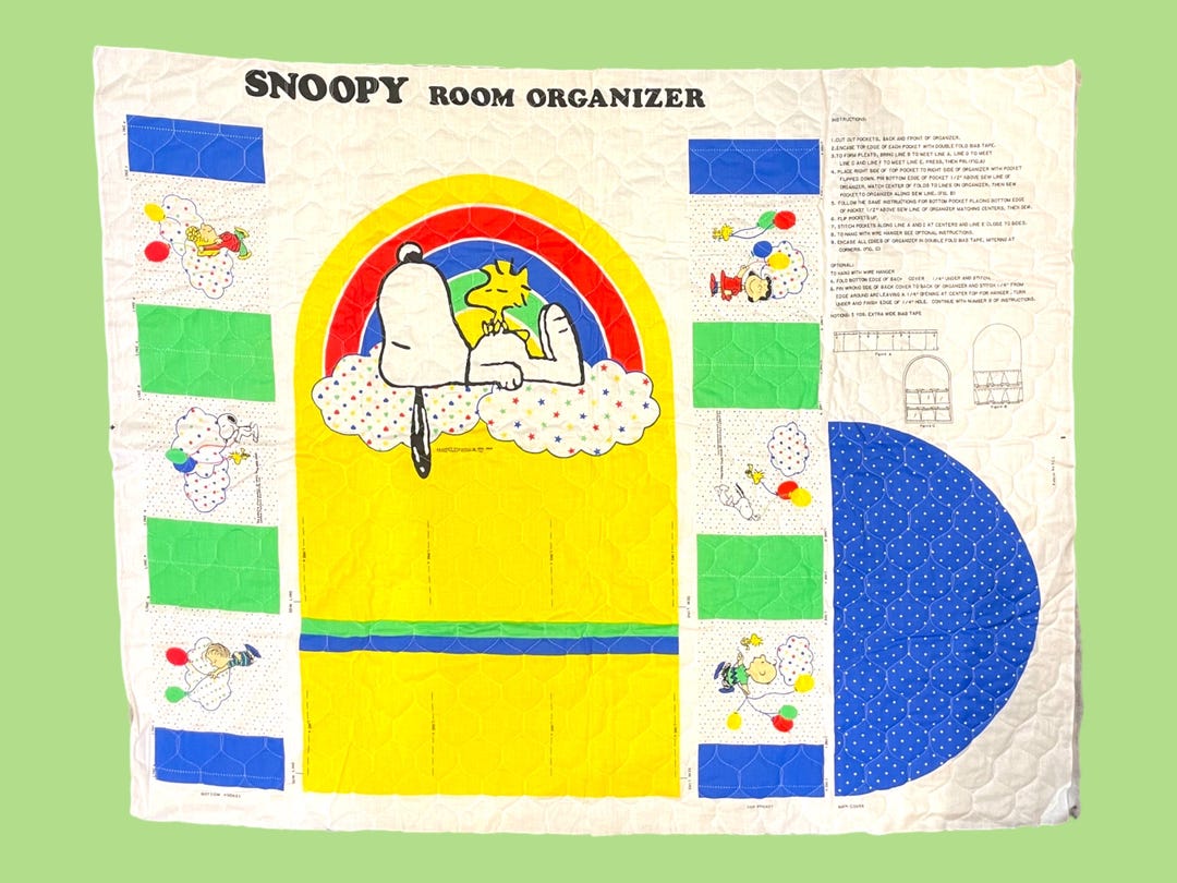 Vintage 1958 1965 SNOOPY Peanuts Gang Room Organizer Pattern Panel Cut ...