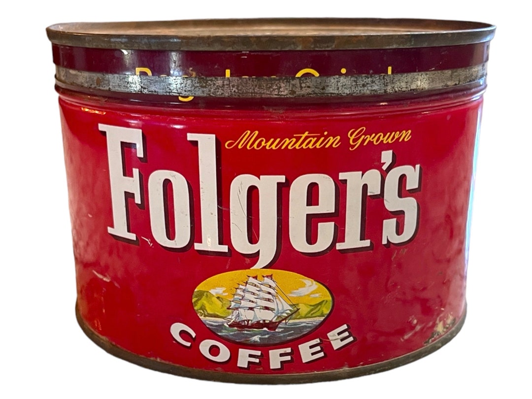 1959 Folger's Coffee Can Tin Mountain Grown, J. A. Folger & Co. Kansas ...