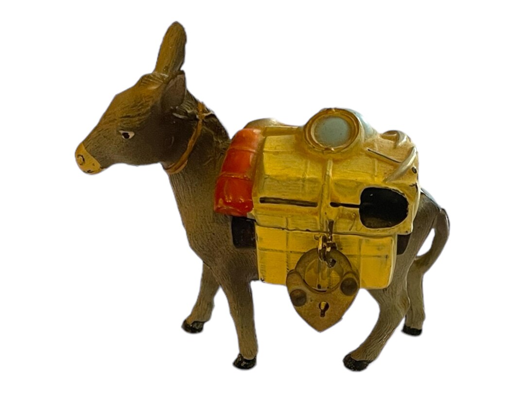 Midcentury Metal Donkey Trinket, Gold Nugget, Jewelry Box - Made in ...