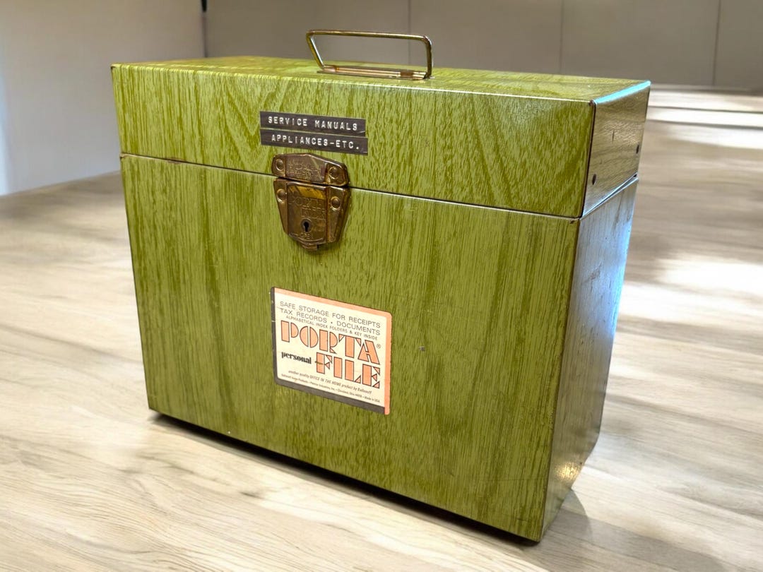 Retro Green Porta File - Midcentury Wood Grain Metal Avocado Green File ...