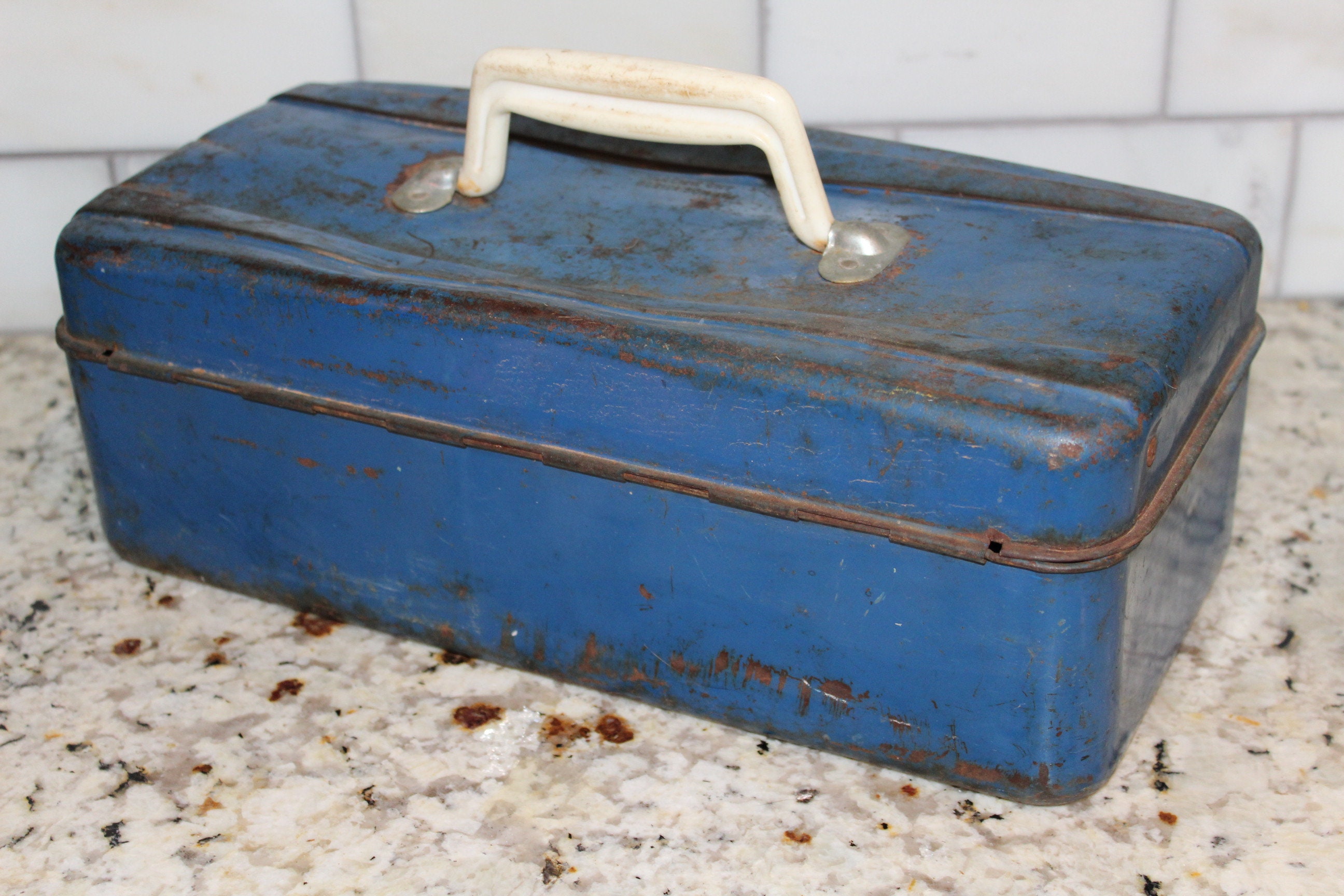 Vintage Blue Metal Tool Box Perfectly Chippy and Worn - Etsy