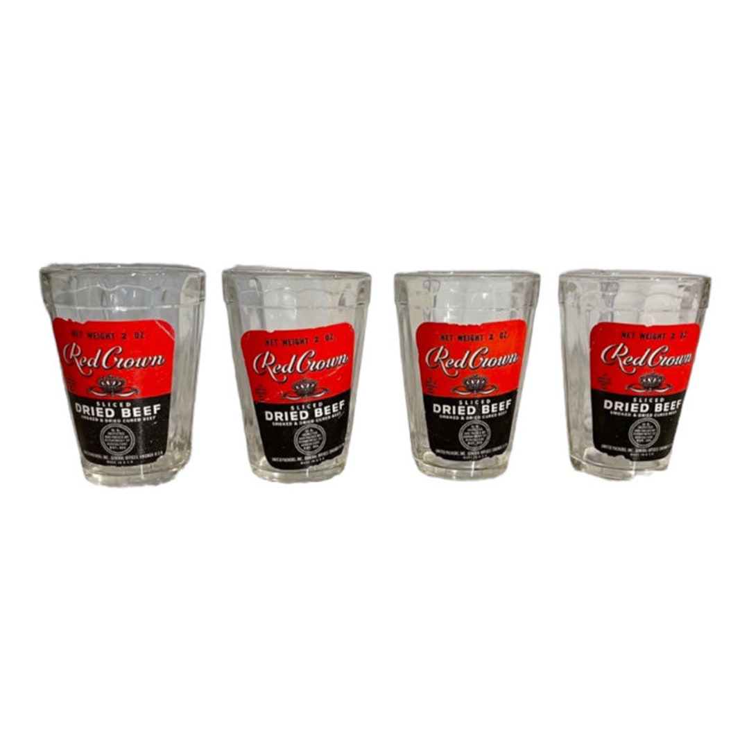 Set of 4 Red Crown Dried Beef Glasses - USA, Smoked and Dried Cured ...