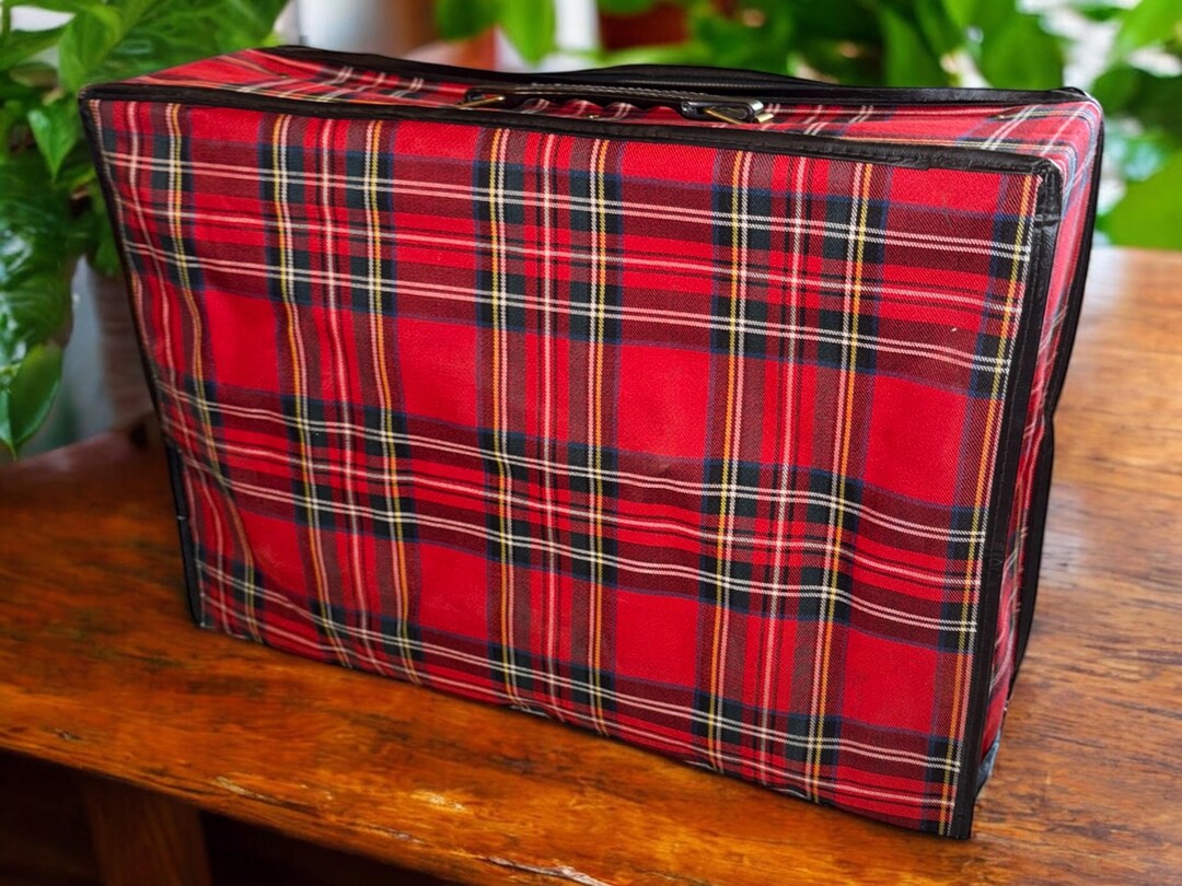 Vintage Red Plaid Collapsible Suitcase- Tartan, Folding, Mcm ...