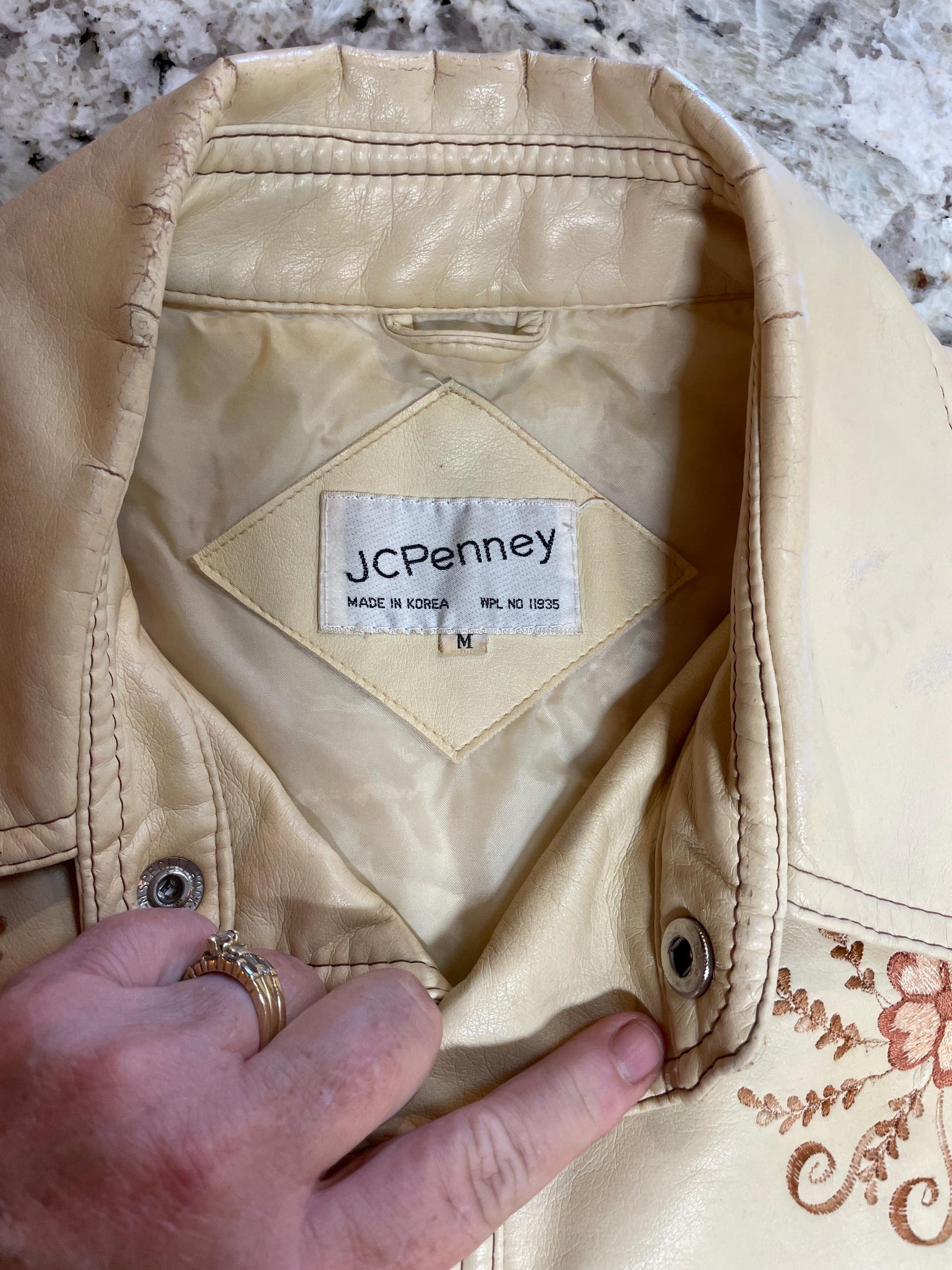 Vintage Beige Pleather Faux Leather Jacket Embroidered JC Penney Hippie ...