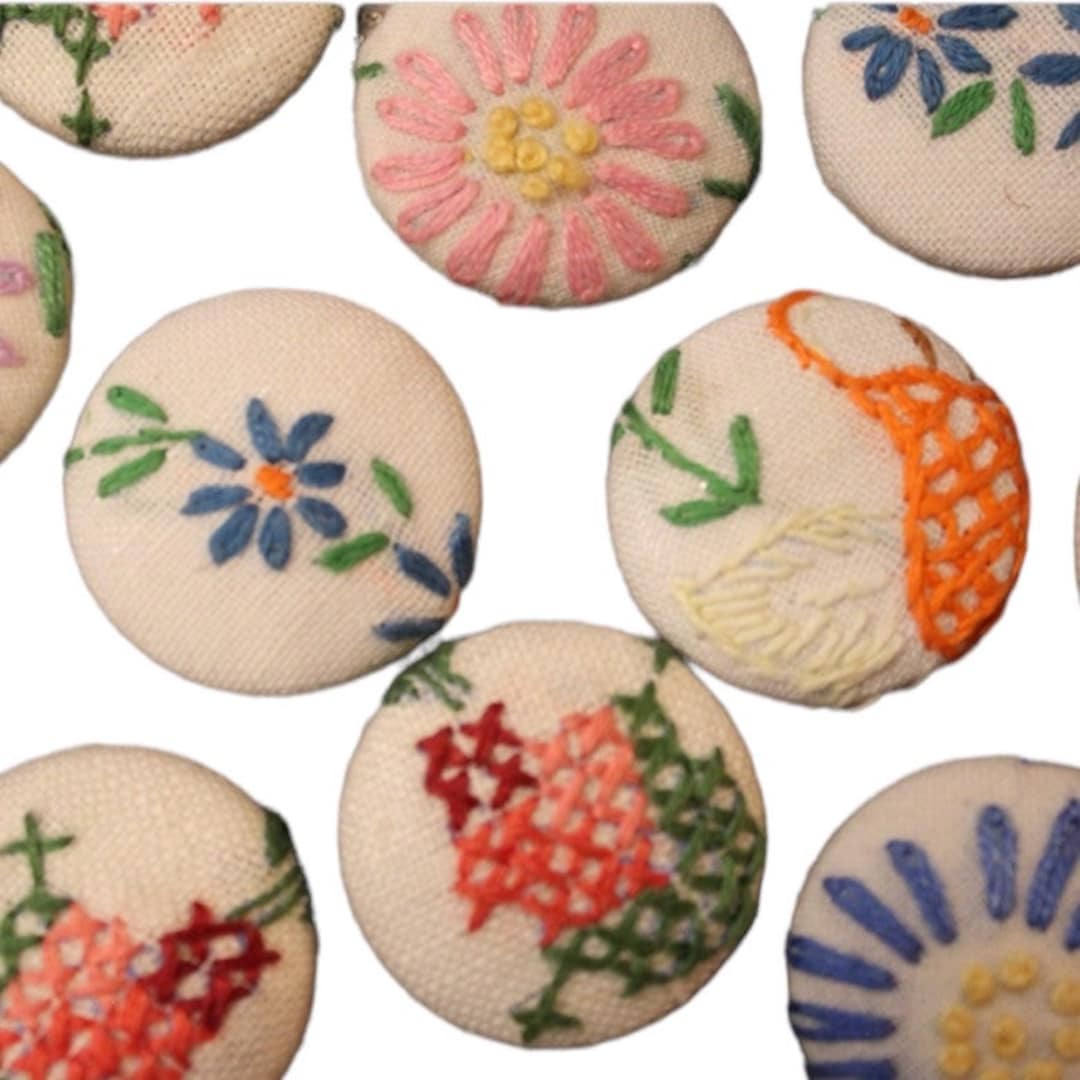 Set of 4 Vintage Linen Needlework Cross Stitch Embroidery Magnet Set in ...