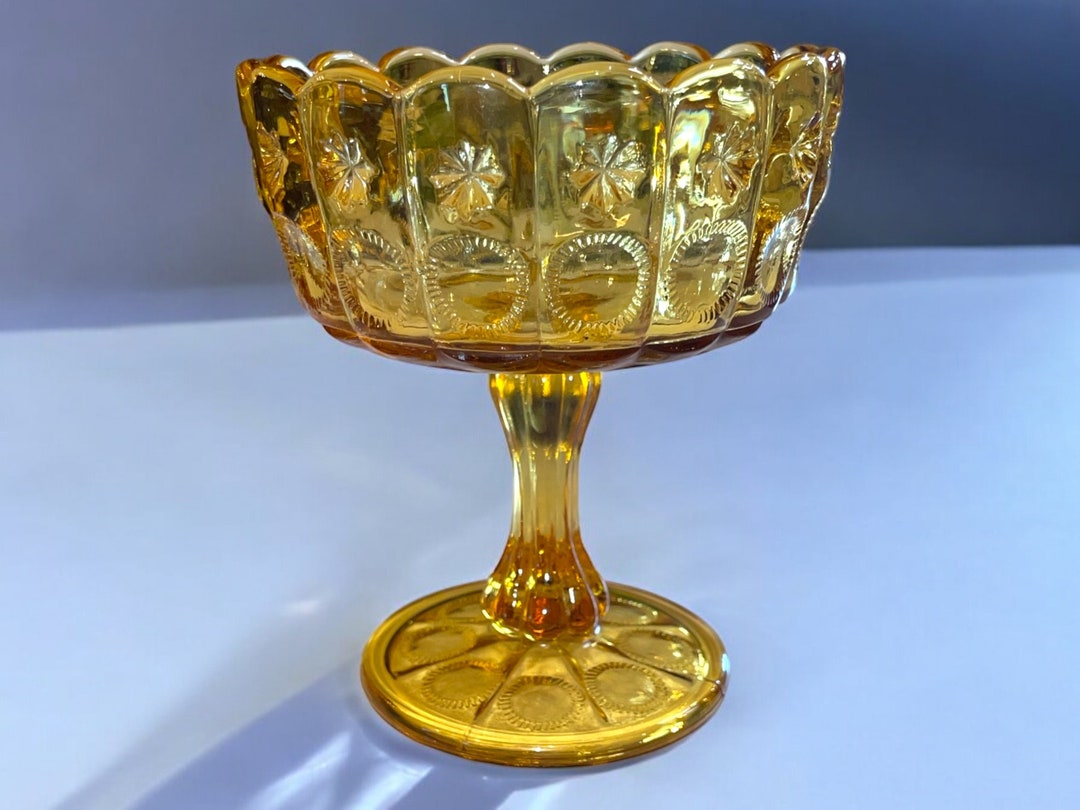 Fenton LG Wright Priscilla Amber Glass Compote Stars Ruffled Edge - 5 ...