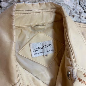 Vintage Beige Pleather Faux Leather Jacket Embroidered JC Penney Hippie ...