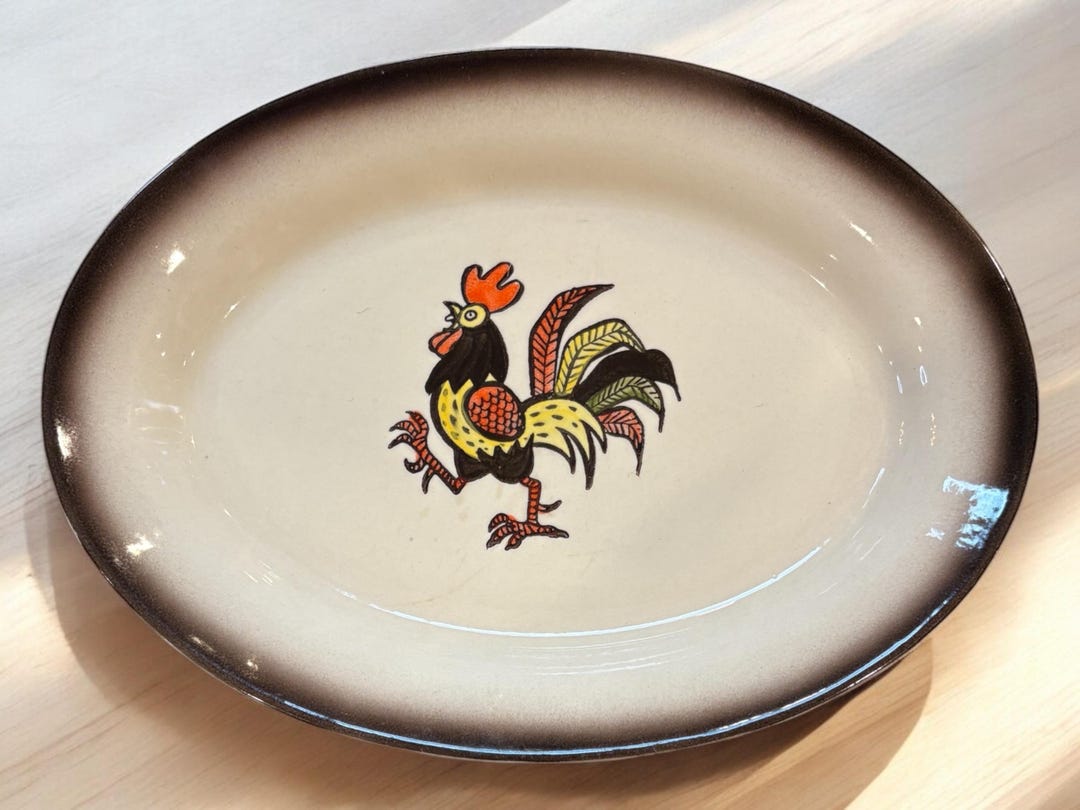 Red Rooster Poppytrail - Oval Platter, Vintage California Pottery ...
