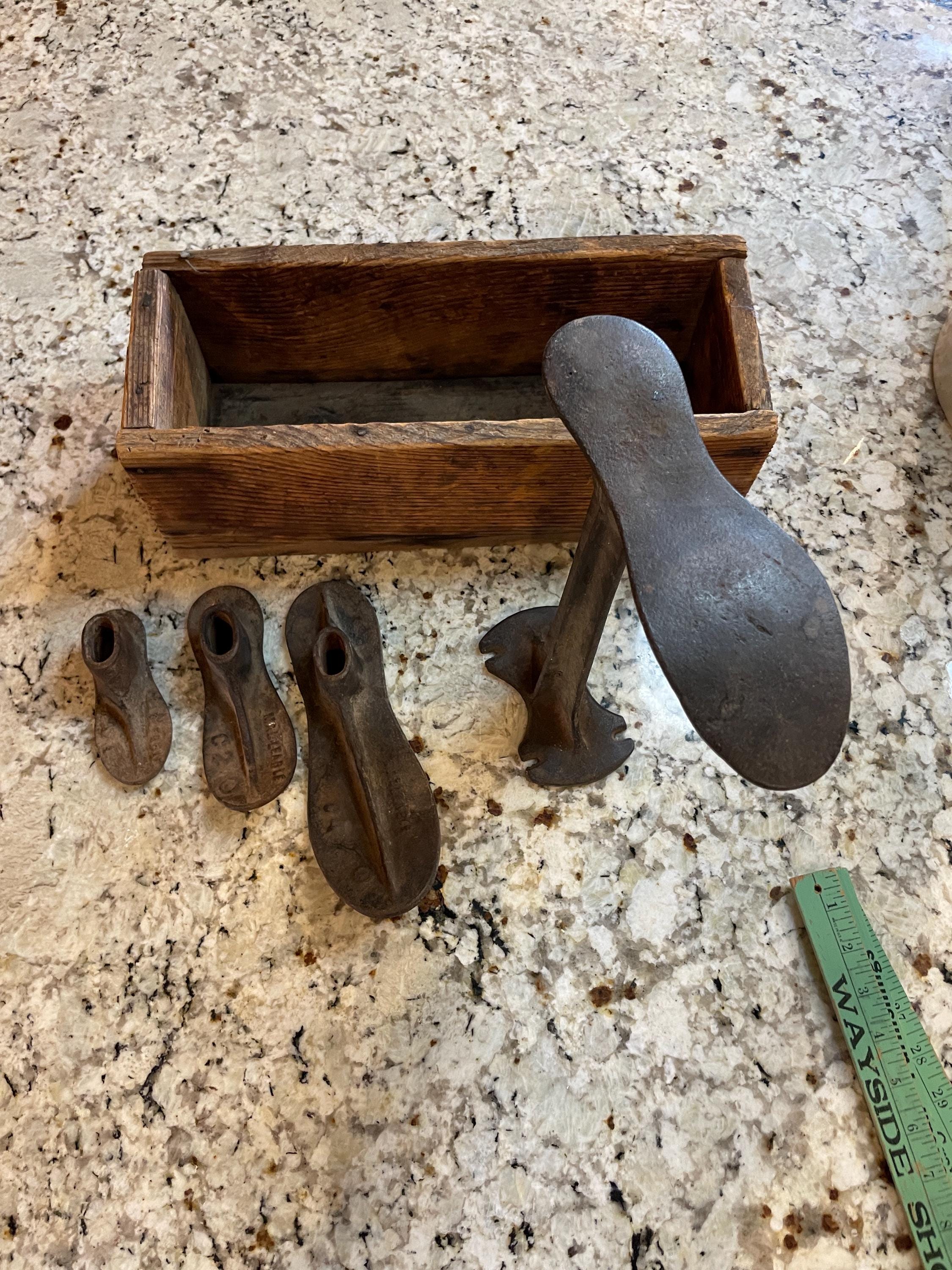 Antique Cobbler Set - 4 Sizes of Shoes, Stand, and Rustic Wooden ...