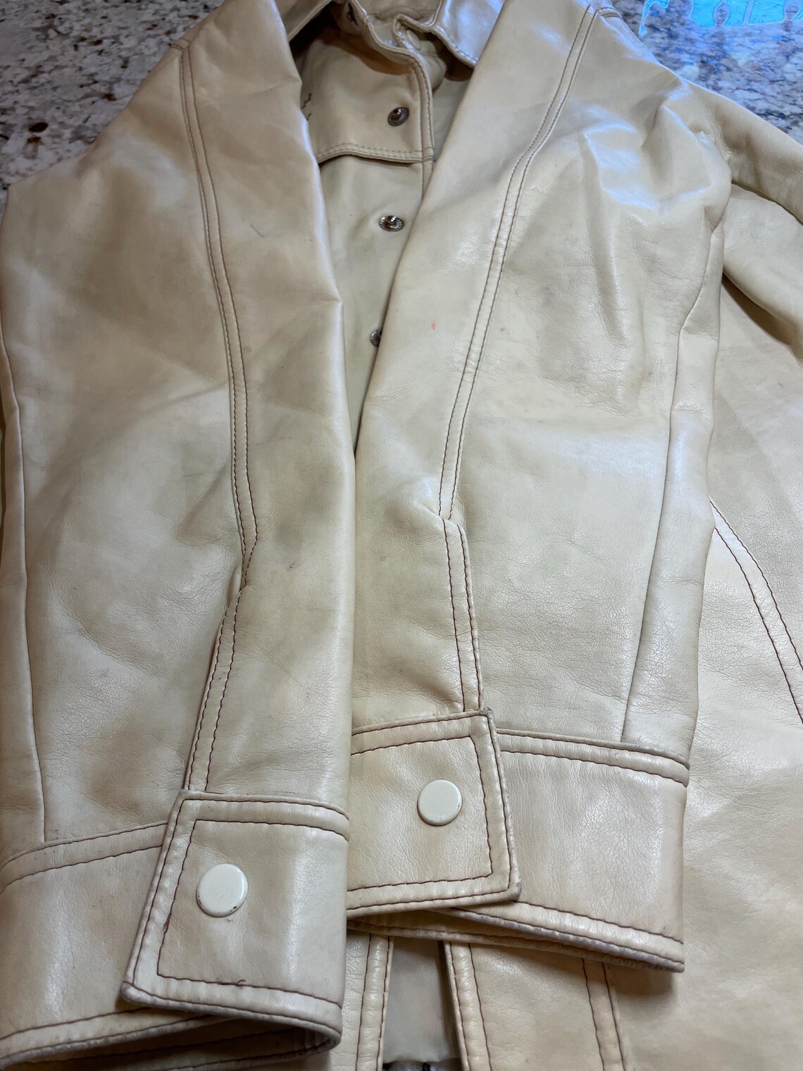 Vintage Beige Pleather Faux Leather Jacket Embroidered JC Penney Hippie ...