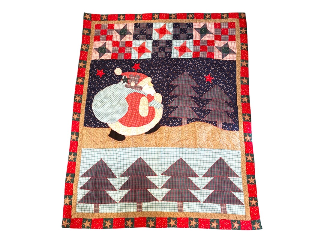 Vintage Santa Clause Applique Lap Quilt - Throw, Small Quilt, Toy Sack ...