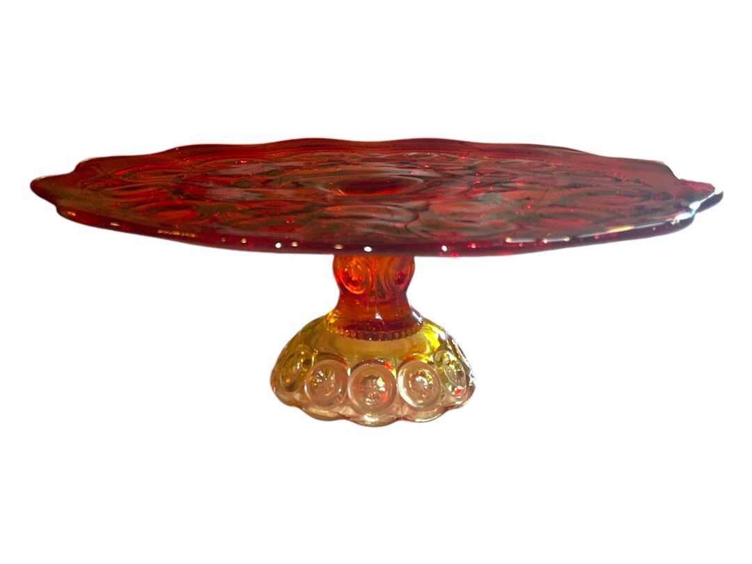 LE SMITH Amberina Glass Moon and Stars Pedestal Cake Plate Stand - MCM ...