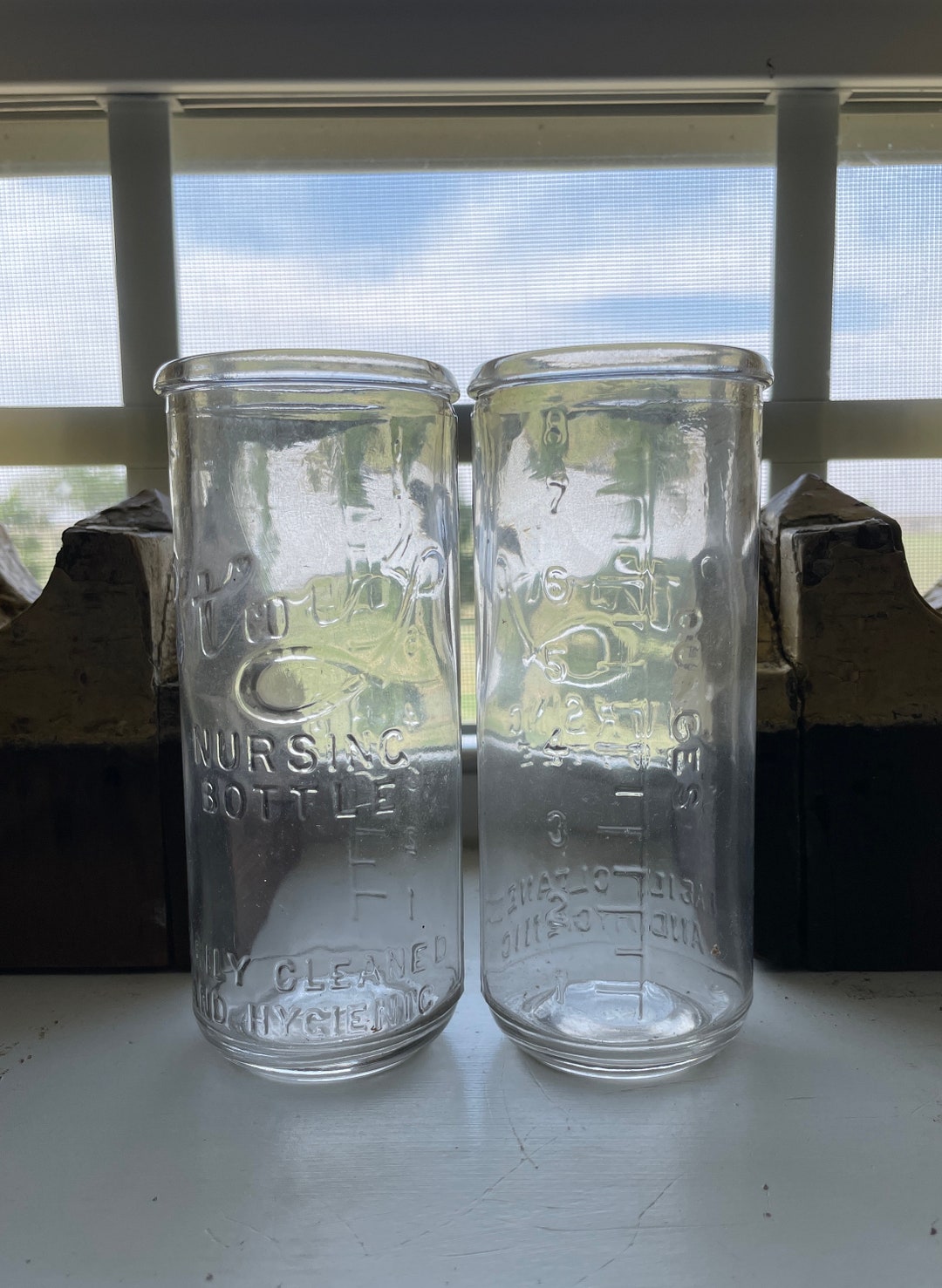 Set of 2 Stork Glass Nursing Bottles - 1930s 8 Ounce Baby Bottles ...