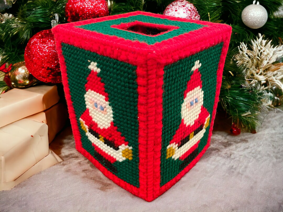 Vintage Plastic Canvas Santa Tissue Box Cover - Santa Claus, St. Nick ...