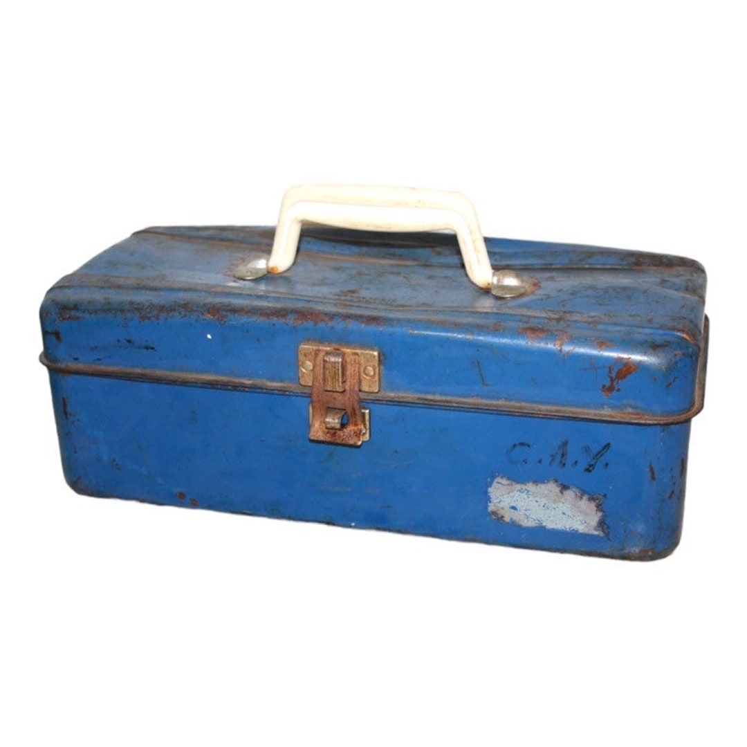 Vintage Blue Metal Tool Box - Perfectly Chippy and Worn! Perfect for ...