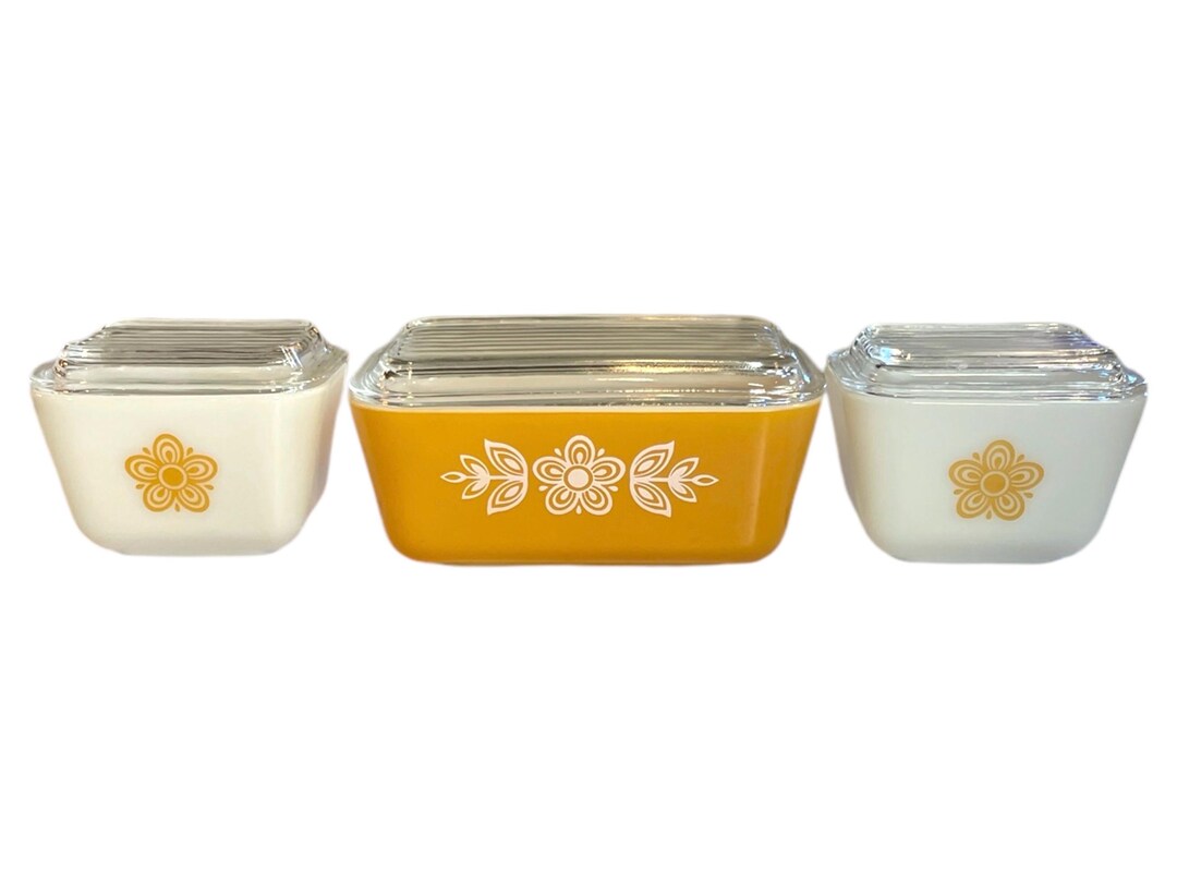 Vintage PYREX Butterfly Gold Refrigerator Dishes Set of 3 With Lids 2 ...