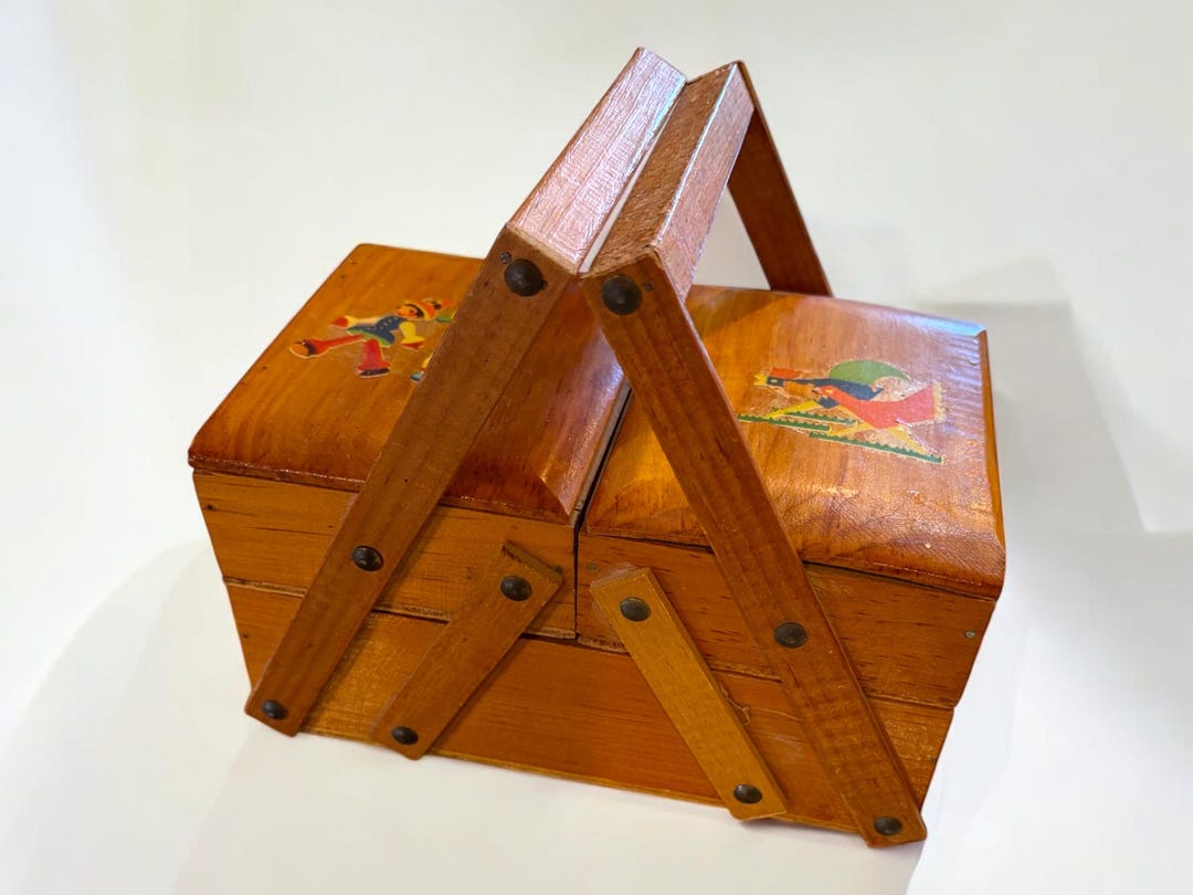 Wooden Fold-out Sewing Box With Adorable Decals- Sewing Organizer ...