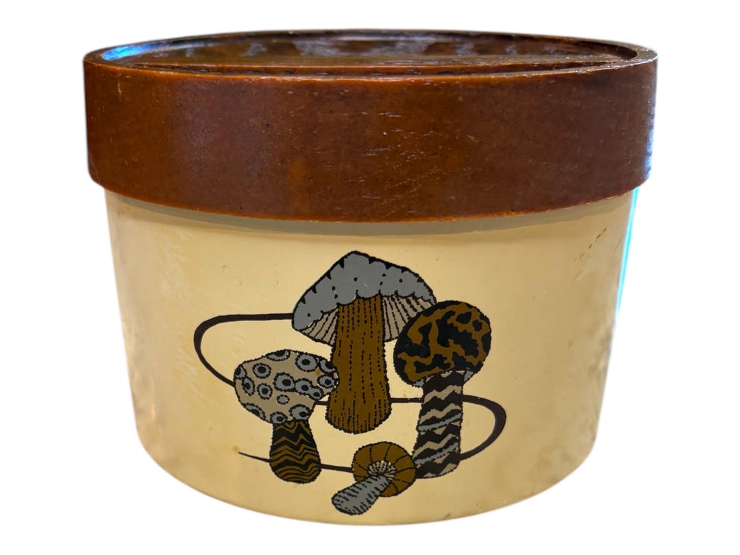 Retro Mushroom Canister Tan With Wood Grain Look Brown Lid, Brown and ...