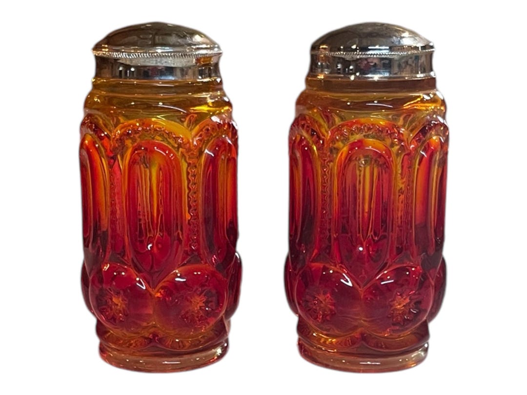 LE SMITH Amberina Glass Moon and Stars Salt and Pepper Shakers MCM ...