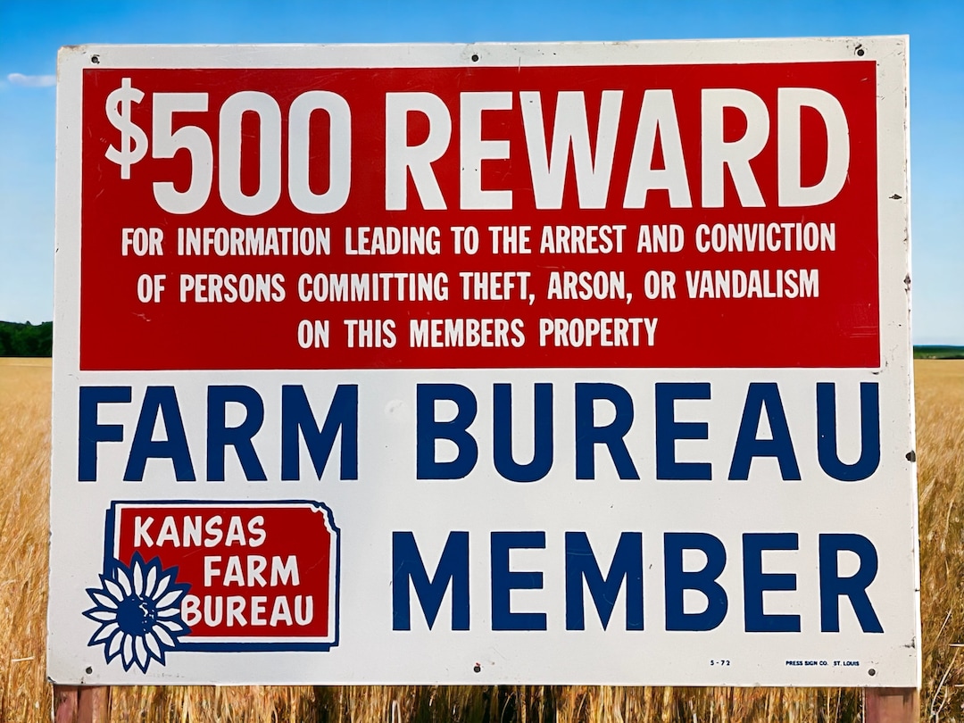 1972 Kansas Farm Bureau Sign (choice of 2) 500 Reward, Sunflower ...