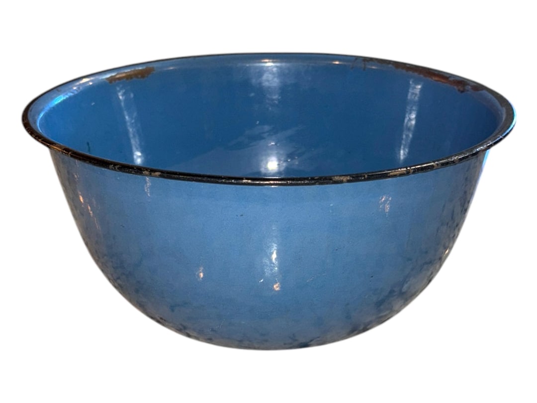 Vintage 11” Blue Enamel Farmhouse Bowl - Mixing Bowl, Wonderful Patina ...