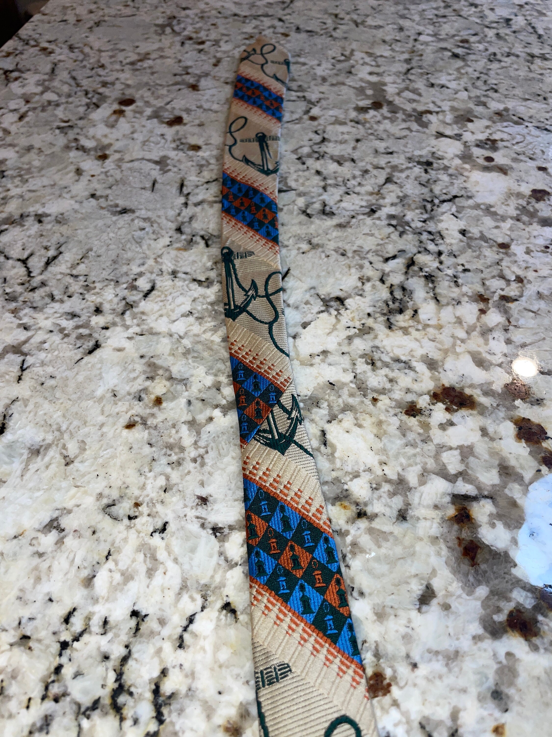 Retro Sakowitz Nautical Anchors and Chess Piece Neck Tie - Orange, Blue ...