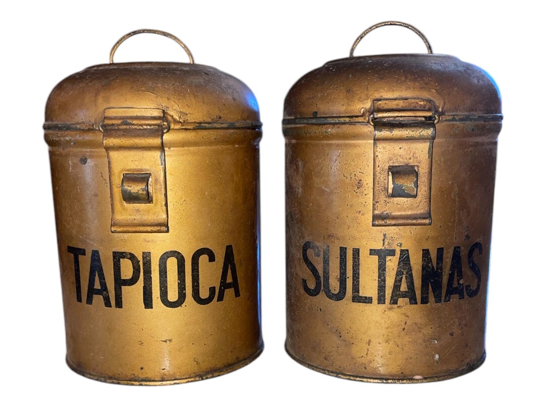 Early Stenciled Tapioca or Sultanas Metal Containers *choice of 2 ...