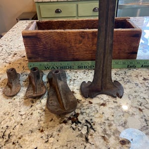 Antique Cobbler Set - 4 Sizes of Shoes, Stand, and Rustic Wooden ...