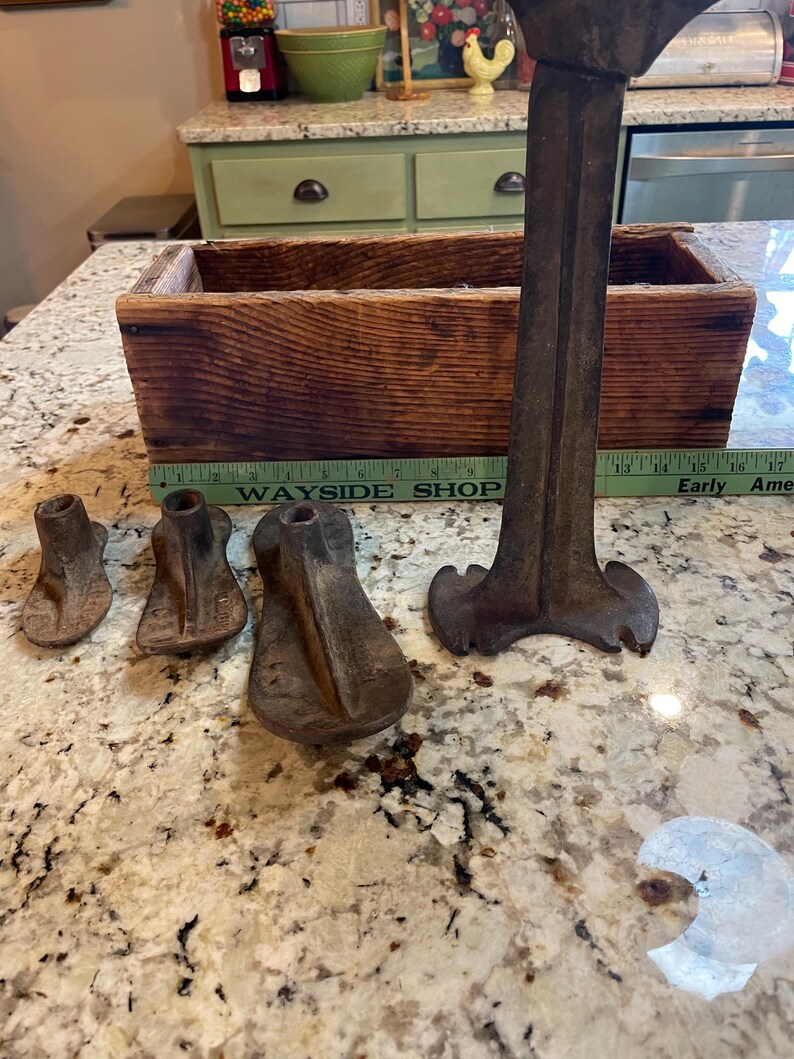 Antique Cobbler Set - 4 Sizes of Shoes, Stand, and Rustic Wooden ...