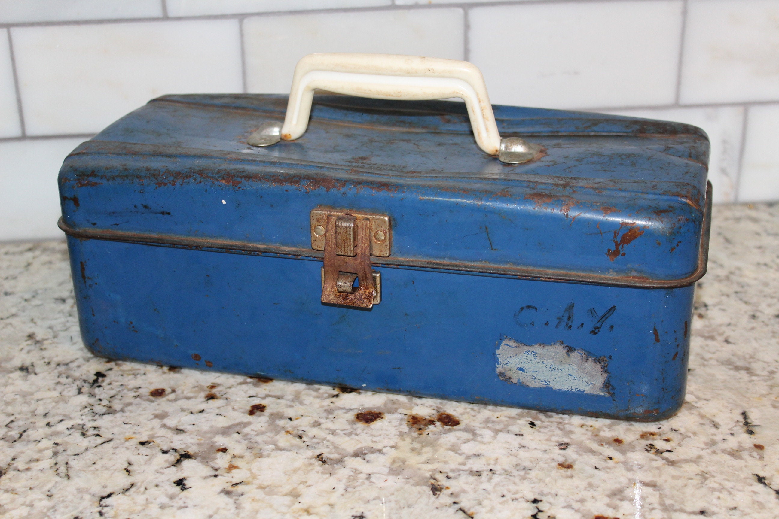 Vintage Blue Metal Tool Box Perfectly Chippy and Worn - Etsy