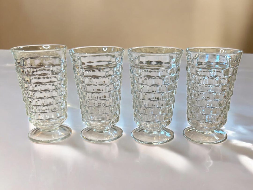 Set of 4 Vintage Whitehall Iced Tea Glasses - Clear, Cubist Indiana ...
